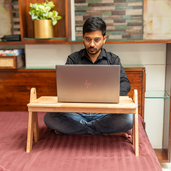 FlexiDesk: Adjustable Solid Wood Laptop Table with Storage – Wood Trendz